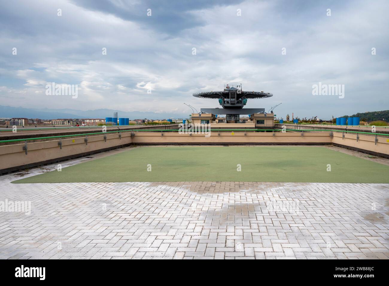 Lingotto, Turin, Italy, - August 10, 2023. Heliport. Helicopter landing ...