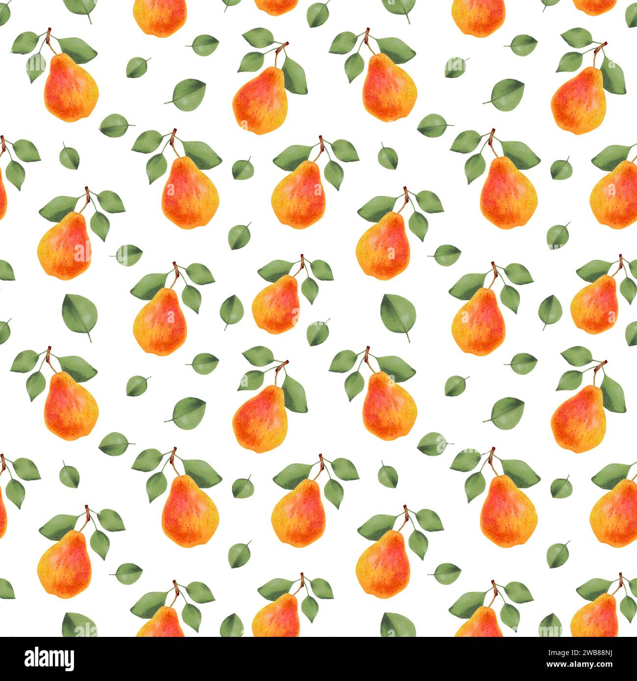 Seamless pattern of pears and leaves.Fruit background. Botanical works ...