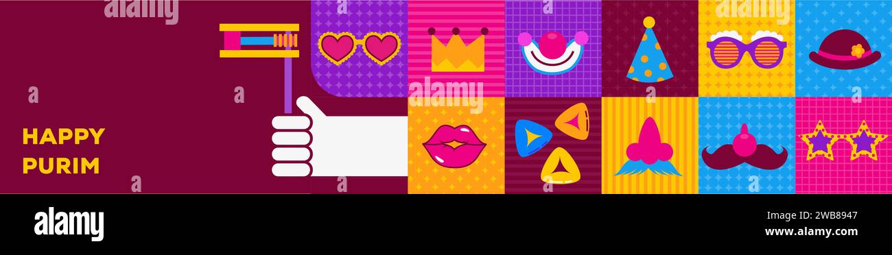 Purim Carnival- Jewish holiday. Happy Carnival banner. colorful ...