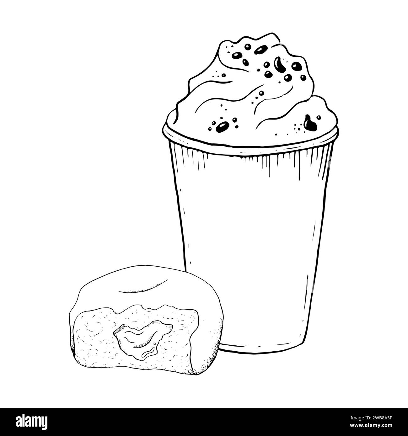 Bitten donut and milkshake with whipped cream and chocolate chips ... Bitten donut and milkshake with whipped cream and chocolate chips ...