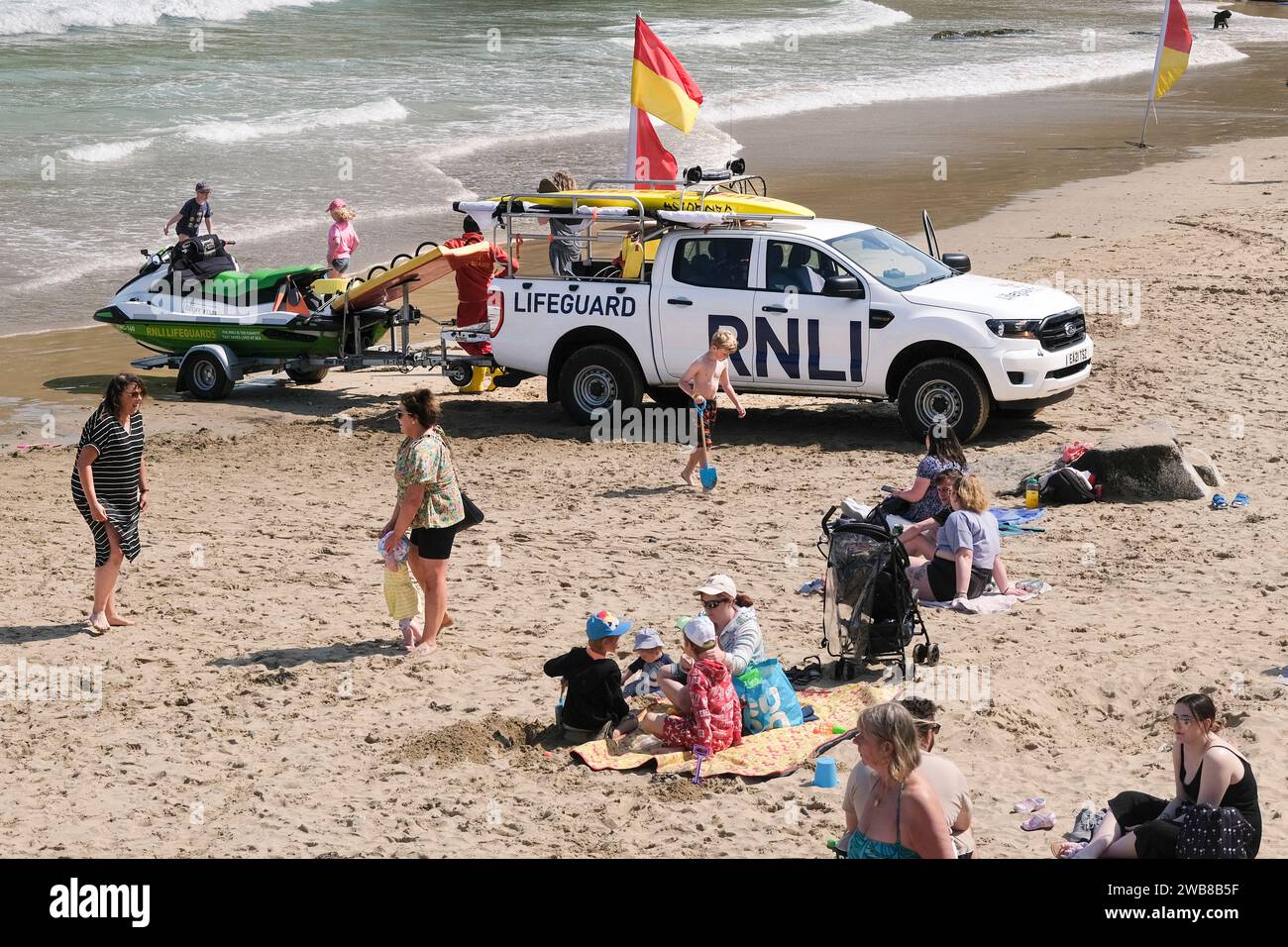 A RNLI Emergency Response Vehicle on duty on Towan Beach on in Newquay ...
