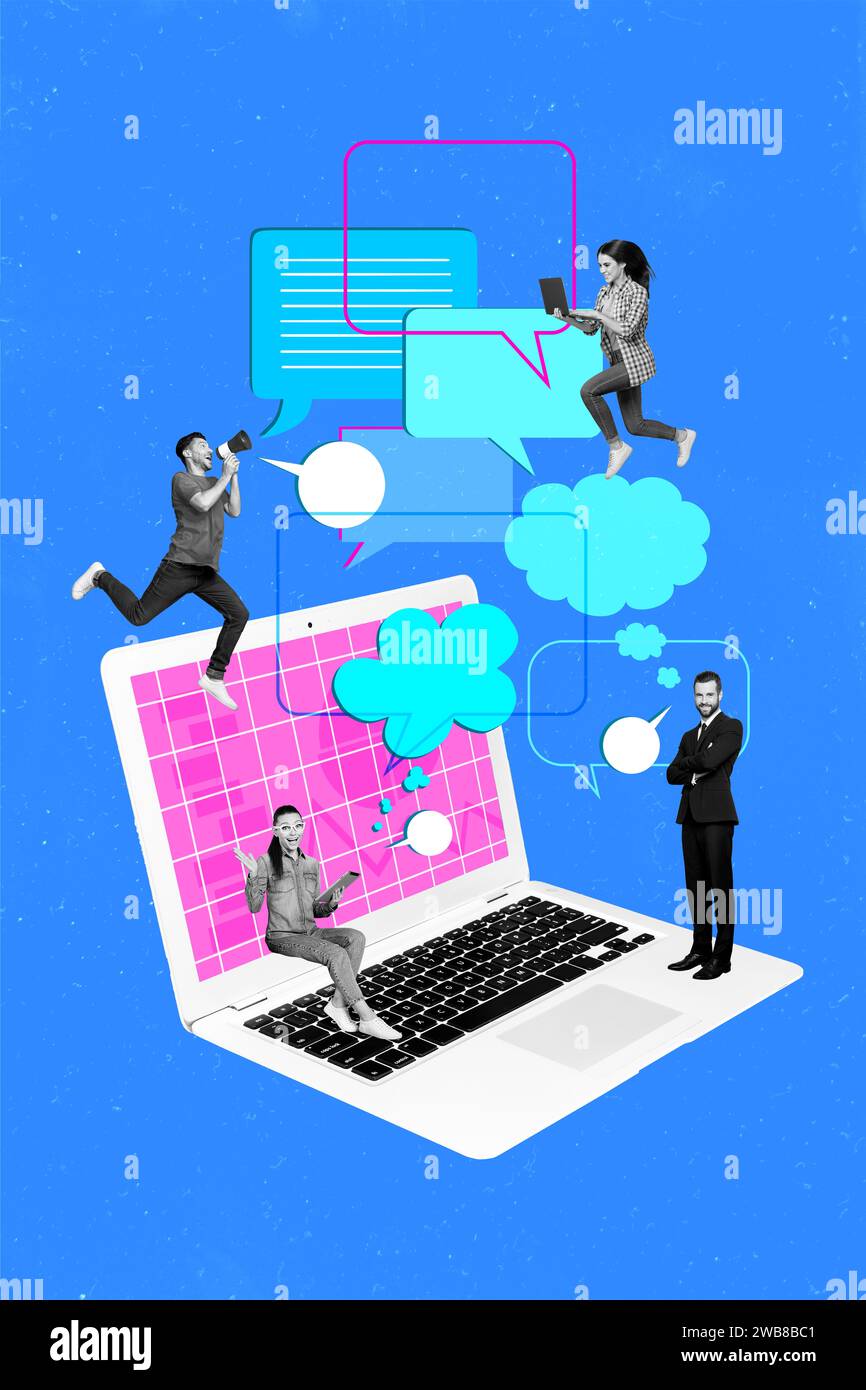 Vertical creative collage poster busy young people business affairs ...