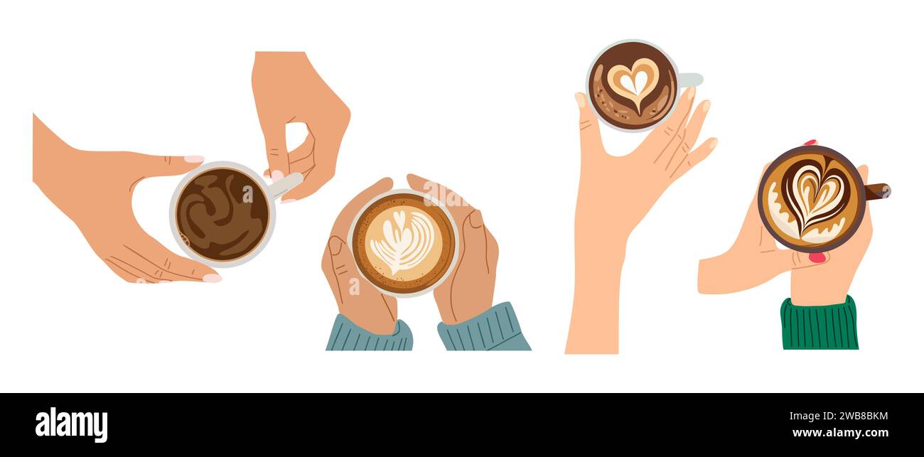 Hands holding cups with different types of coffee Stock Vector Image ...