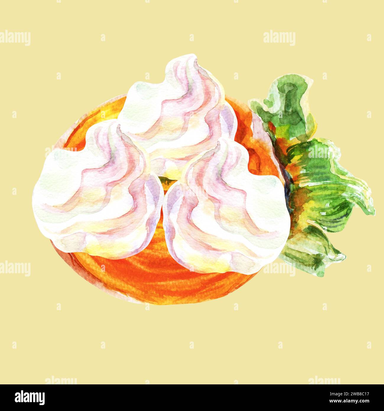 Template of persimmon orange fruit with leaves. Watercolor hand-drawn ...