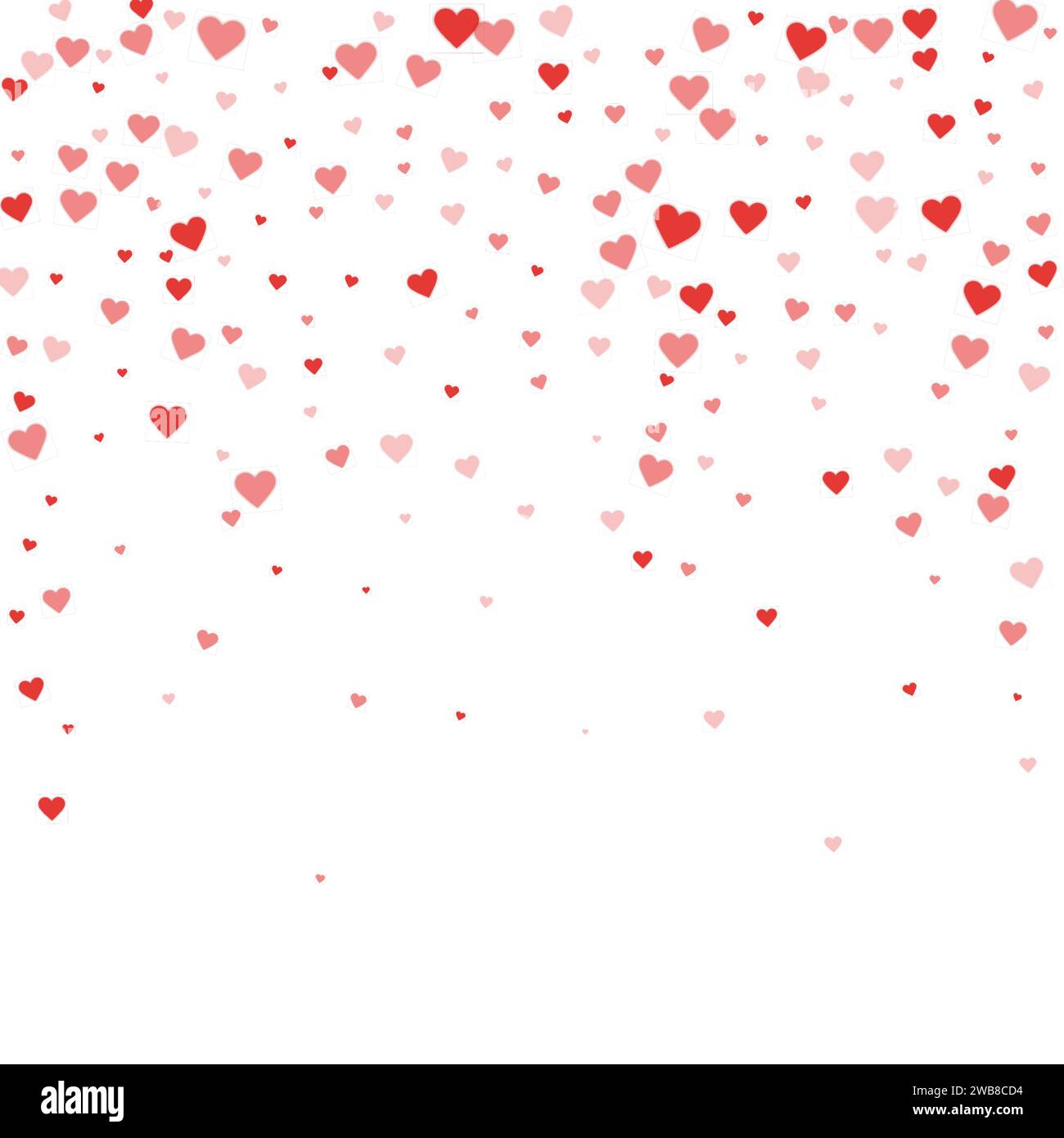 Heart confetti valentine overlay. Red hearts scattered on white ...