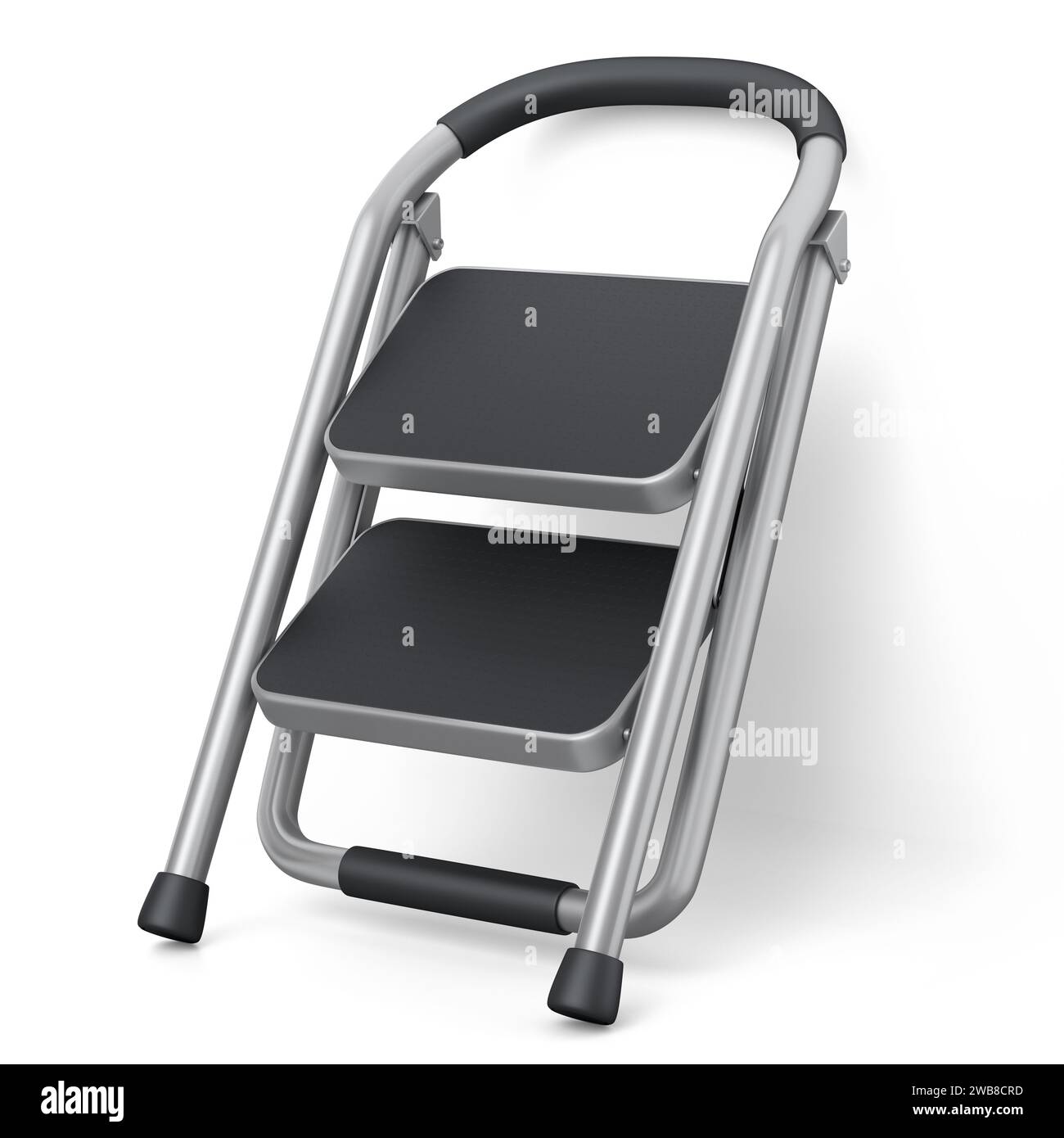 High folding metal ladder with steps on white background. 3d render of ...