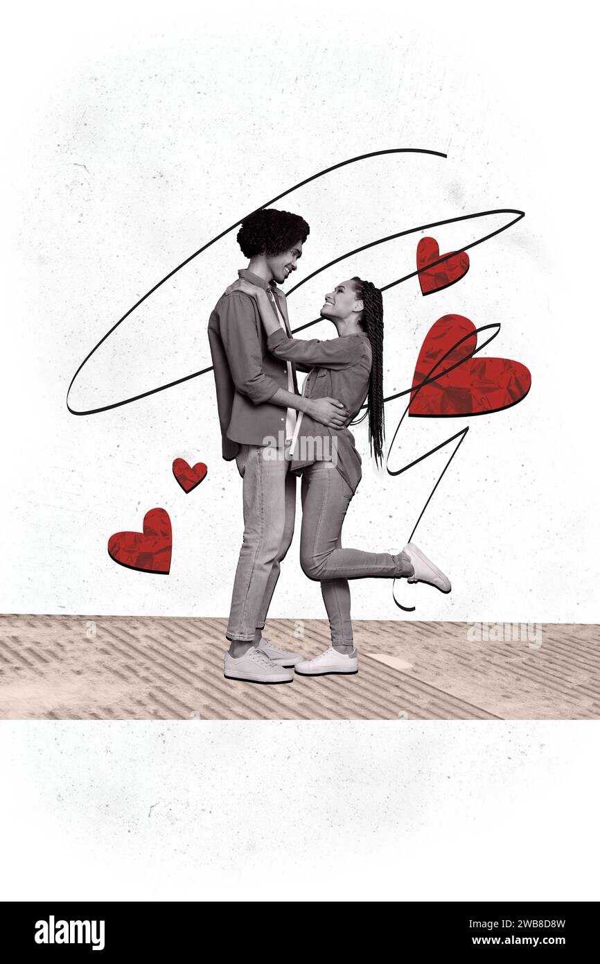 Creative drawing collage picture of gentle couple hugging valentine day ...
