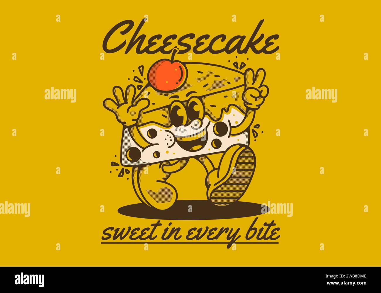 Cheesecake, sweet in every bite. Vintage mascot character illustration ...