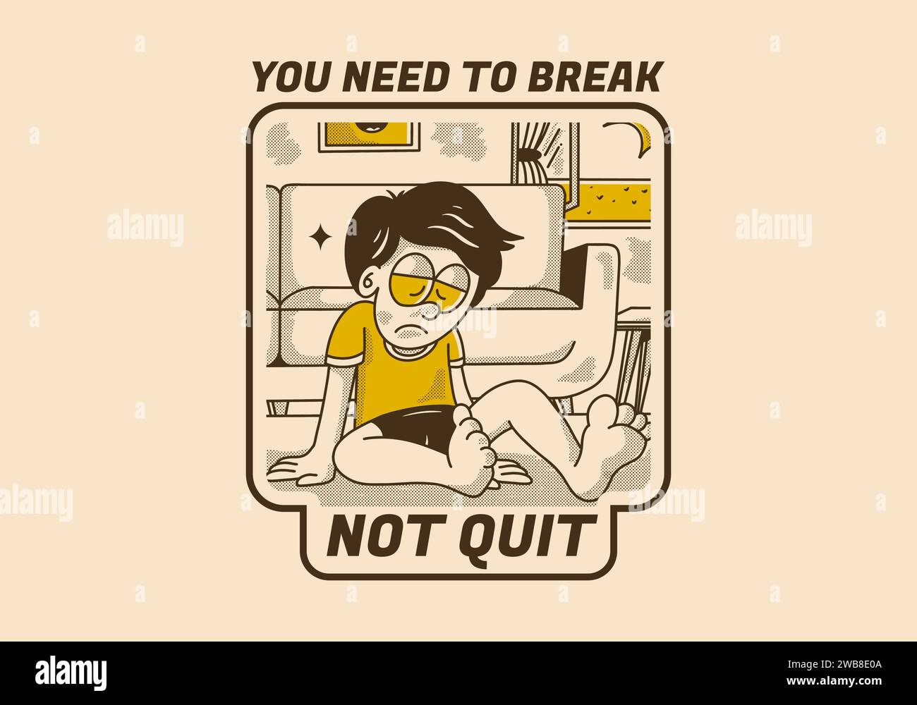You need to break, Not quit. Vintage illustration of a sad boy Stock ...