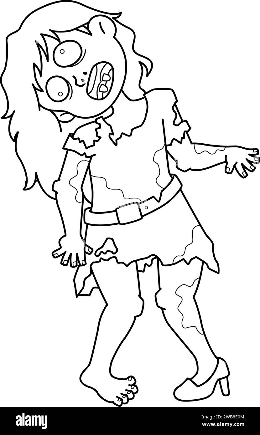Zombie Girl Isolated Coloring Page for Kids Stock Vector Image & Art ...