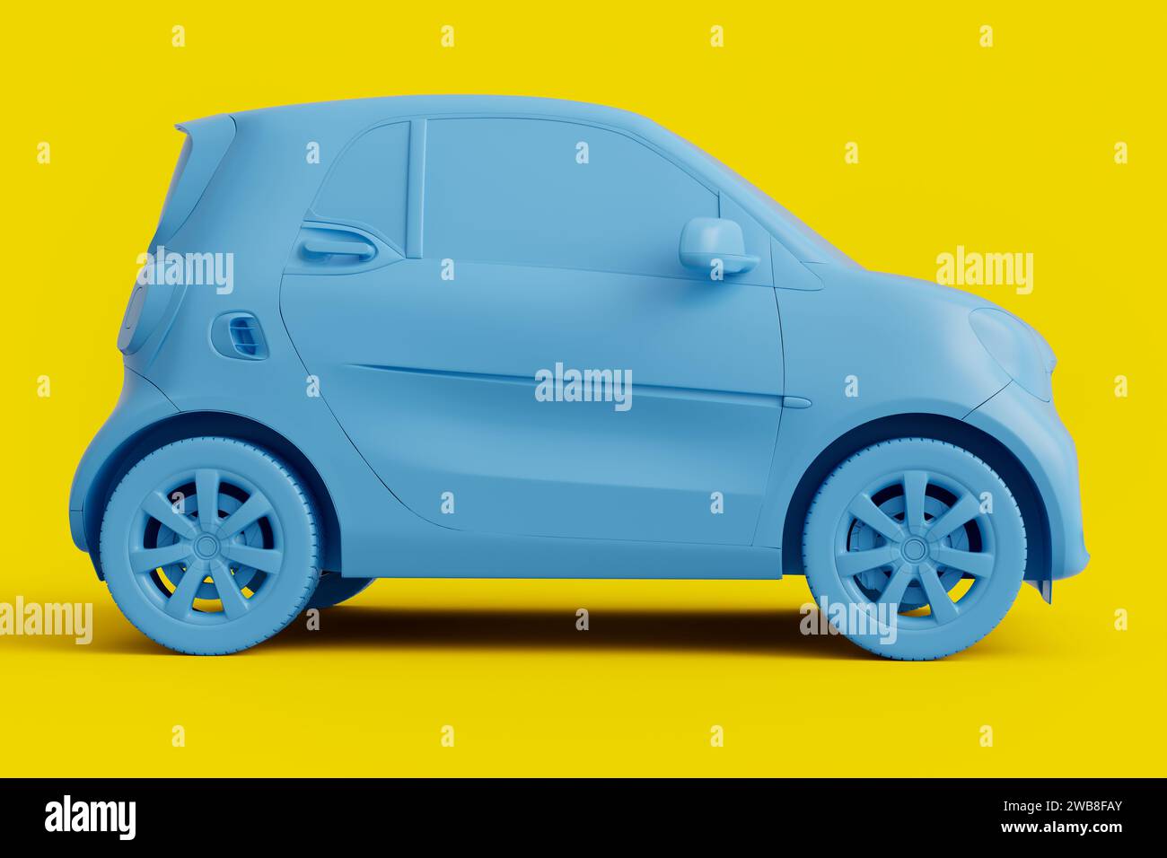 Eco family car on monochrome yellow background. 3d render of concept ...