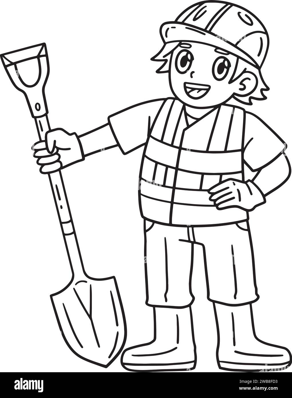 Construction Worker with Shovel Isolated Coloring Stock Vector Image ...