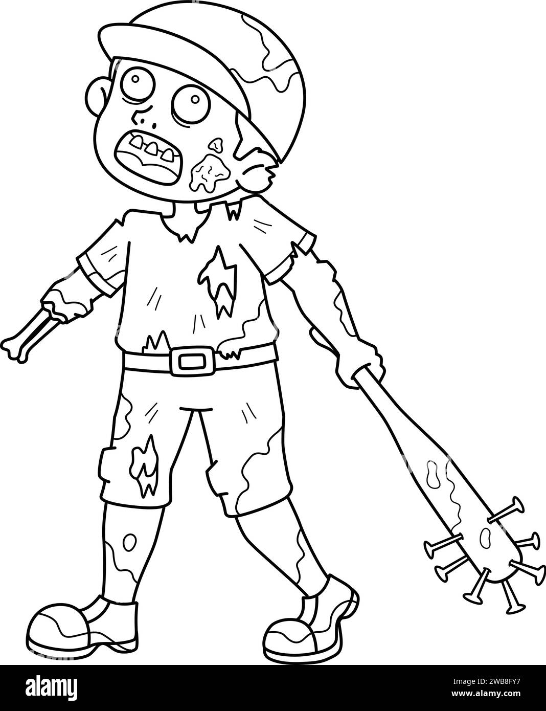 Zombie Holding a Baseball Bat Isolated Coloring Stock Vector Image ...