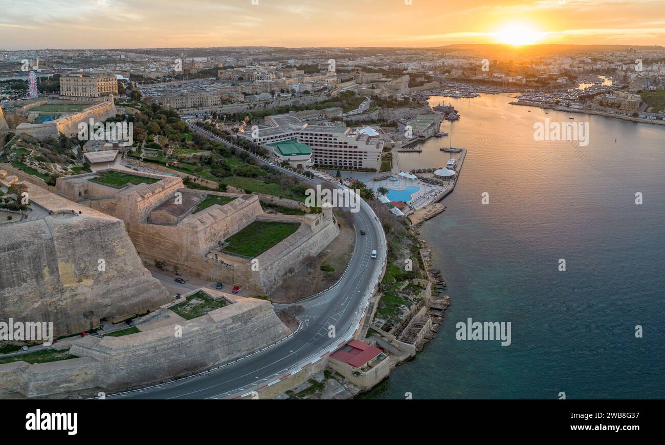 Malta- Aerial view of Valletta old town- capital city of the Island of ...