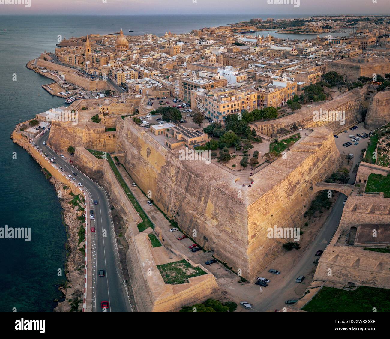 Malta- Aerial view of Valletta old town- capital city of the Island of ...