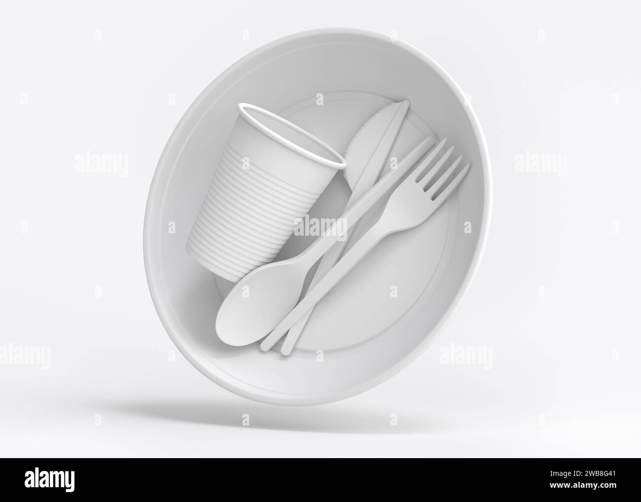 Set of disposable utensils like plate, folk, spoon,knife and cup on ...