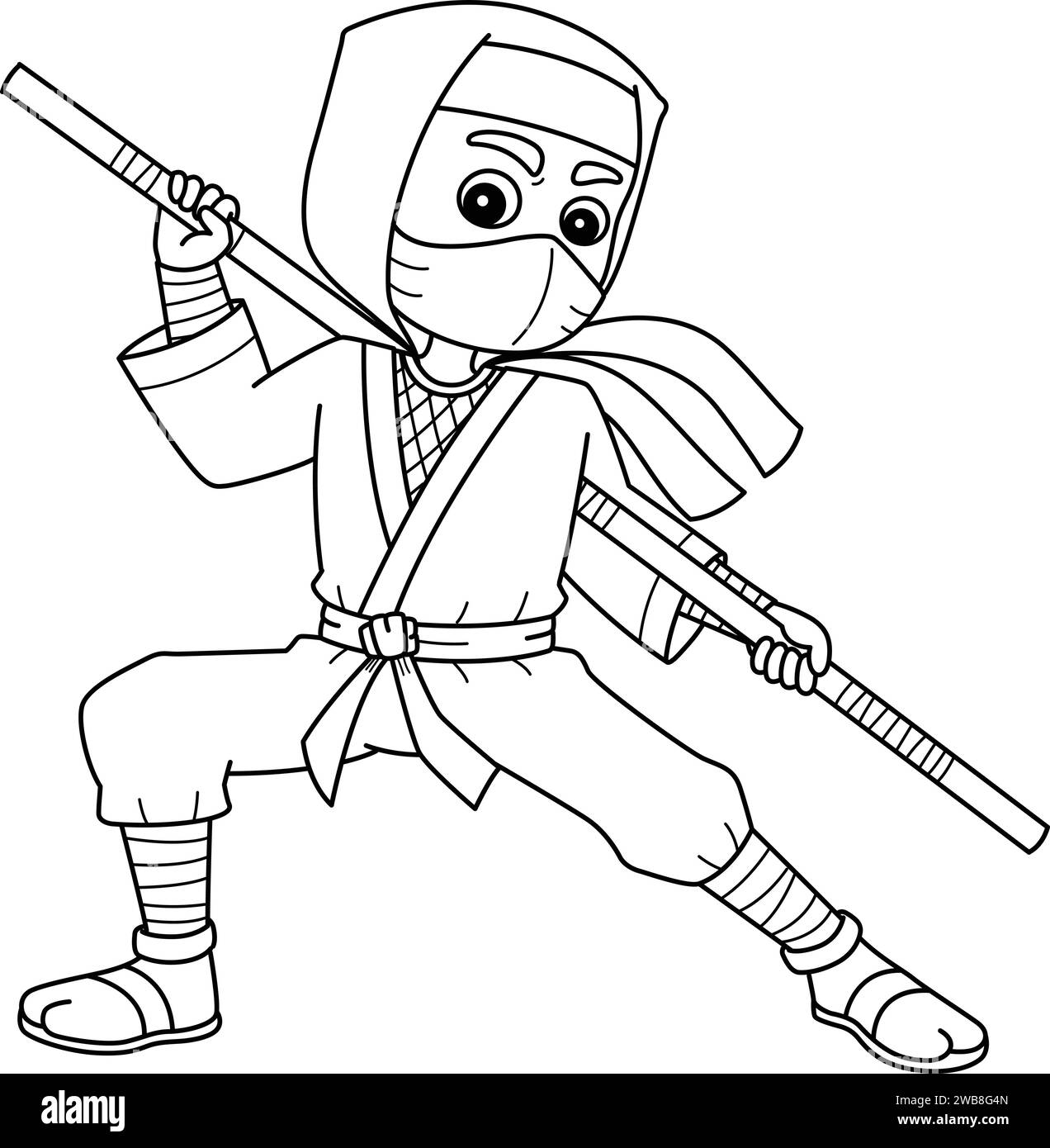 Ninja Holding a Staff Isolated Coloring Page Stock Vector Image & Art ...
