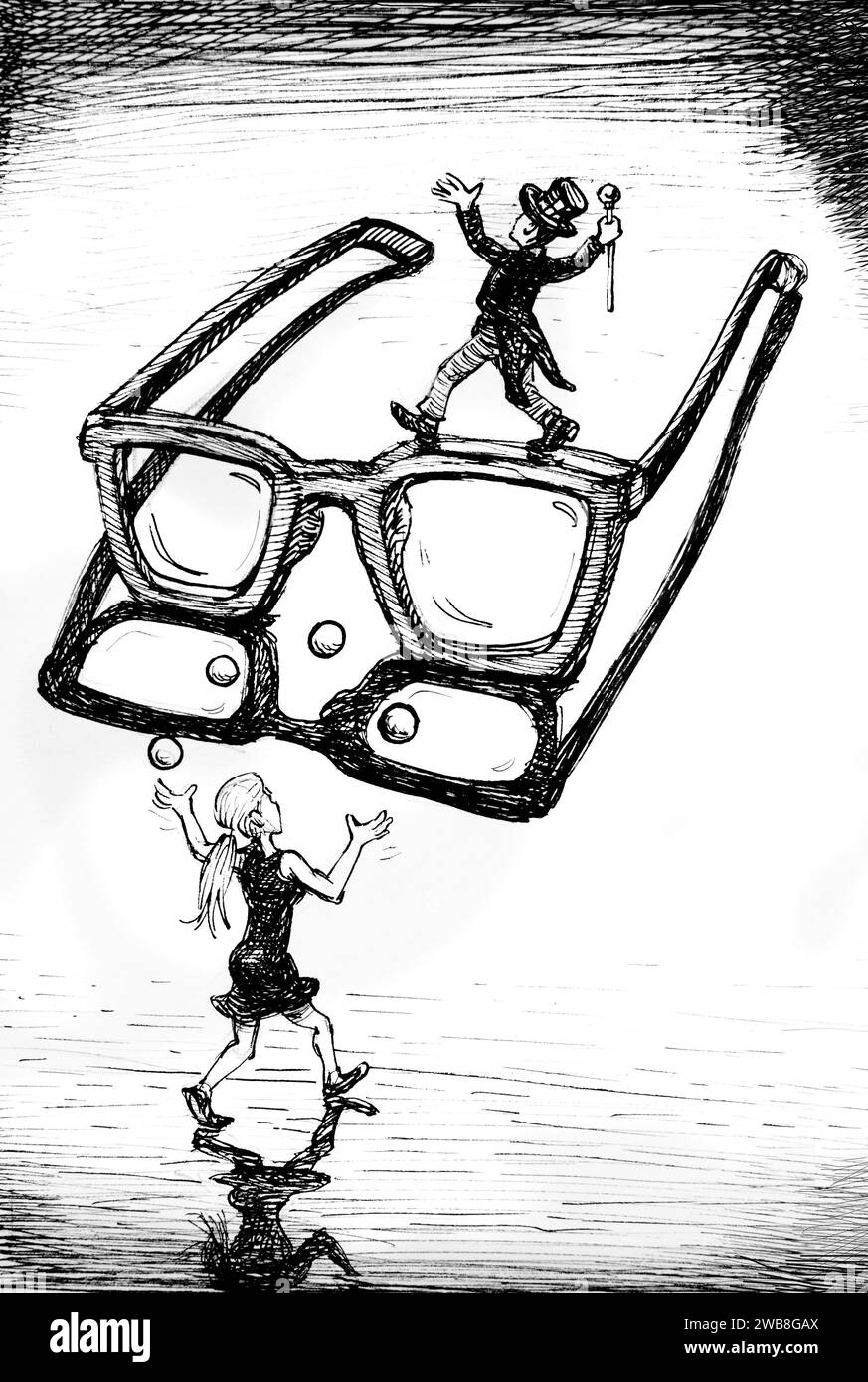 Ink drawing black and white image, juggling concept Stock Photo - Alamy