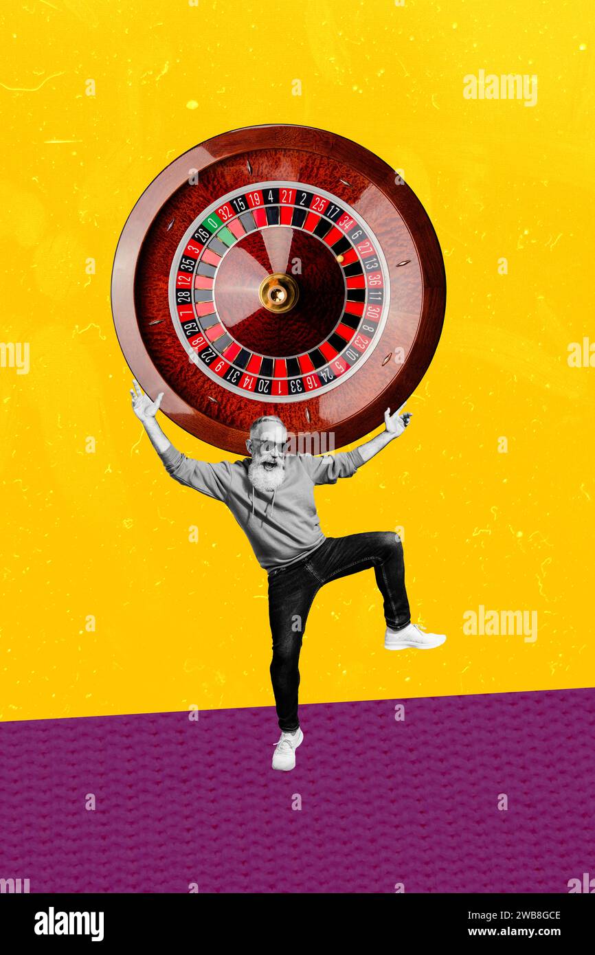 Image collage picture of happy senior man dancing celebrating winning ...