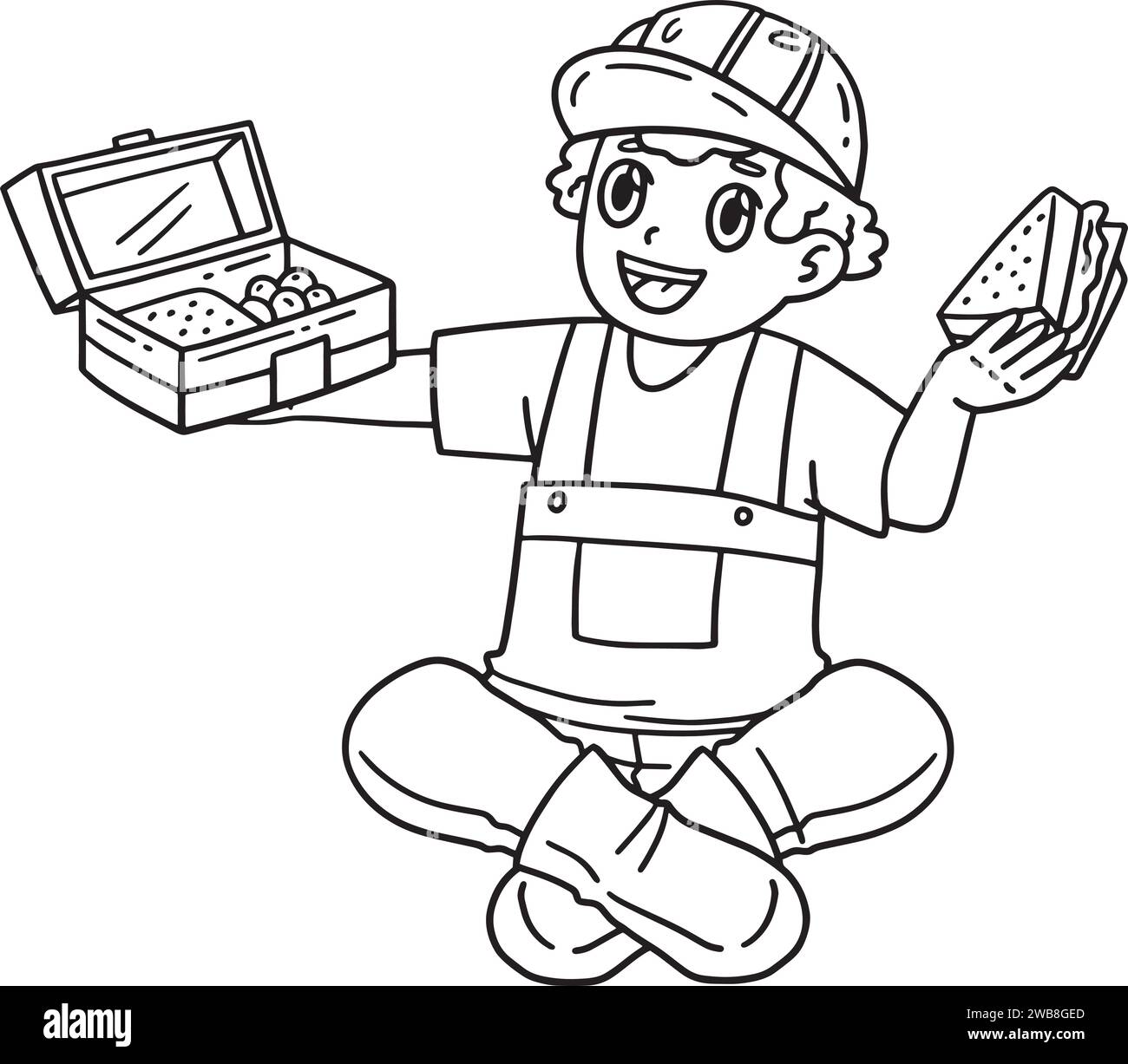 Construction Worker Eating Lunch Isolated Coloring Stock Vector Image ...