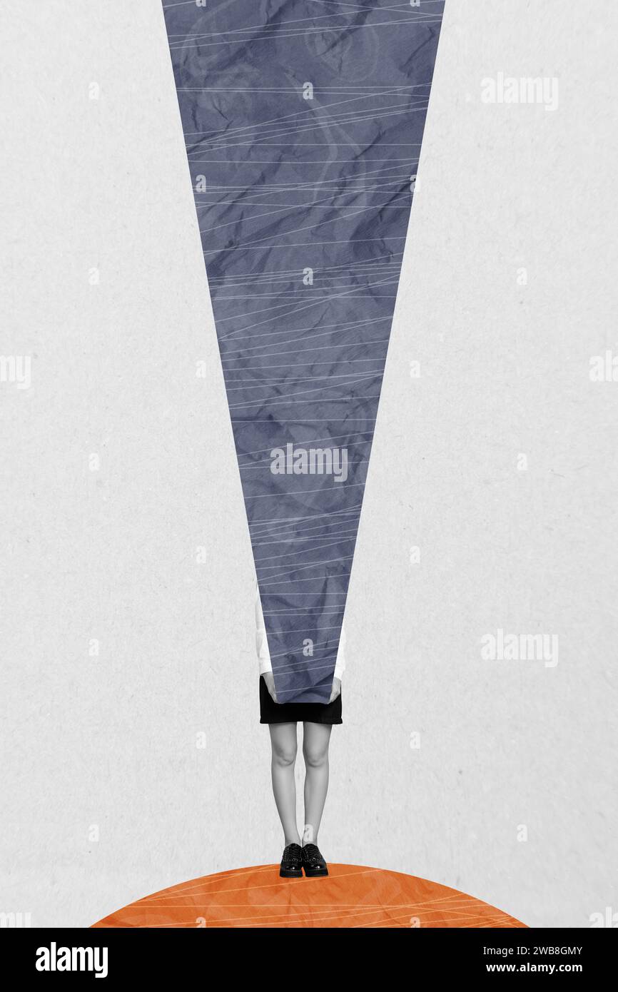 Vertical bizarre weird photo collage of woman holding big element ...