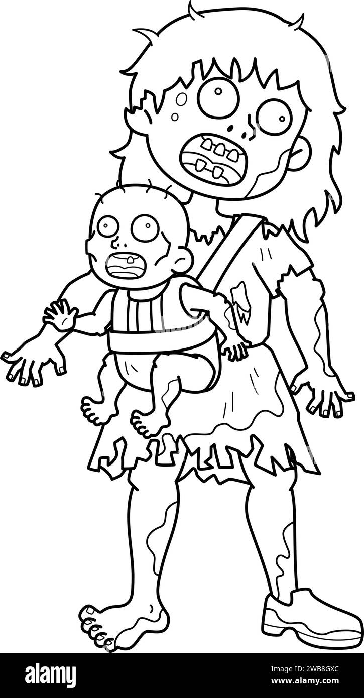 Zombie Mother and Child Isolated Coloring Page Stock Vector Image & Art ...
