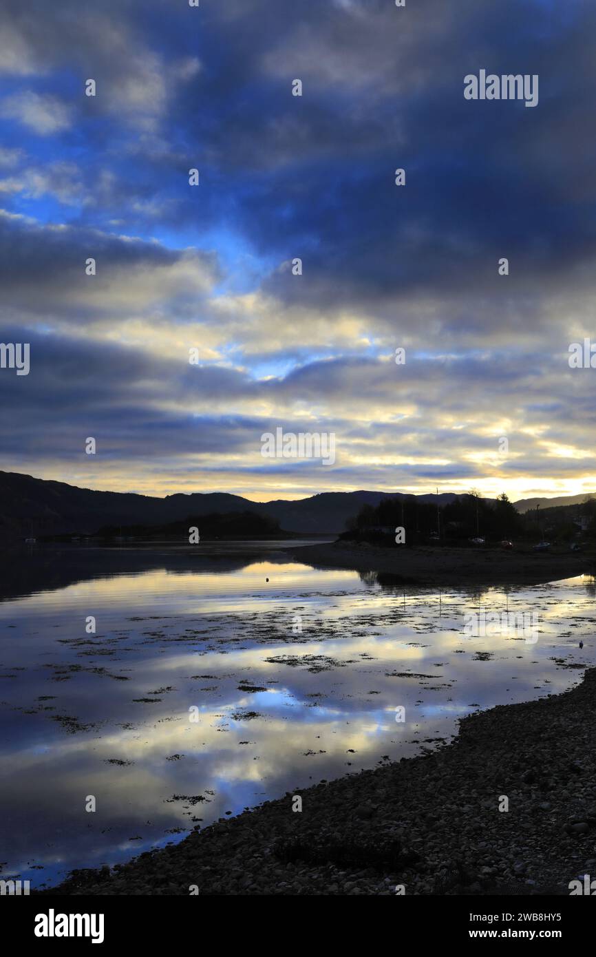 Sunset over Loch Carron, Lochcarron village, Wester Ross, North West ...