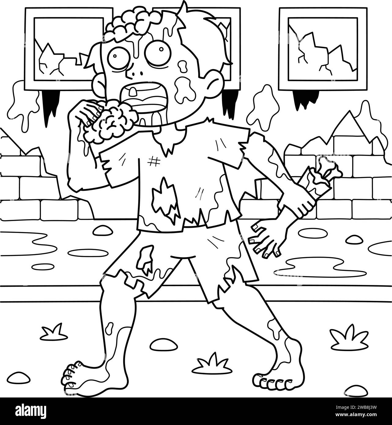 Zombie Eating Human Flesh Coloring Page for Kids Stock Vector Image ...