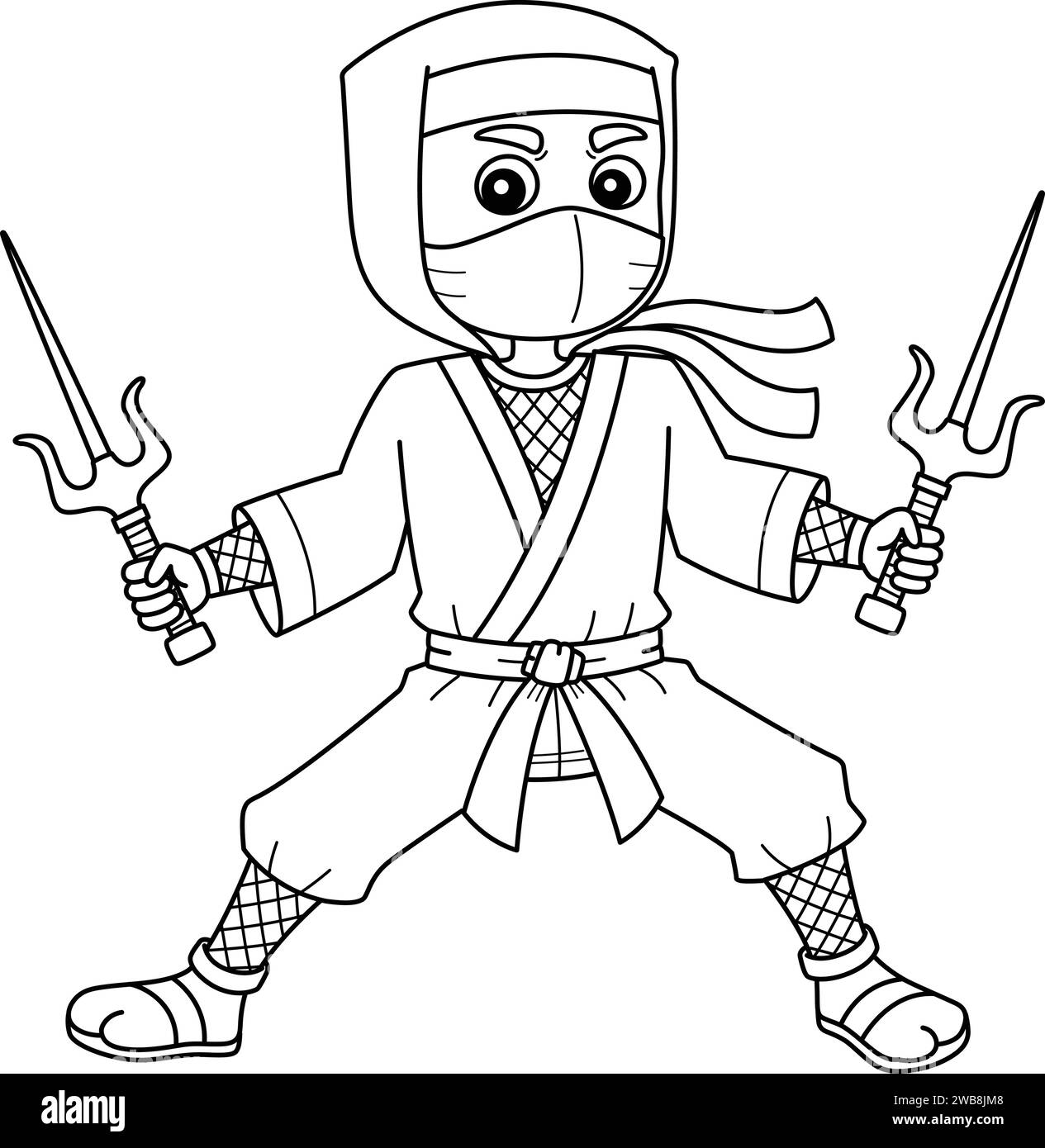 Ninja Holding a Twin Sai Isolated Coloring Page Stock Vector Image ...