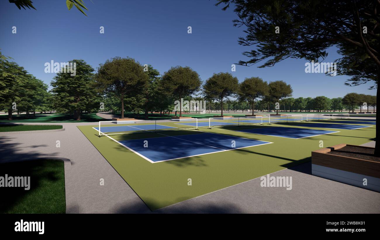 Outdoor pickleball court sport 3d render landscape architecture ...