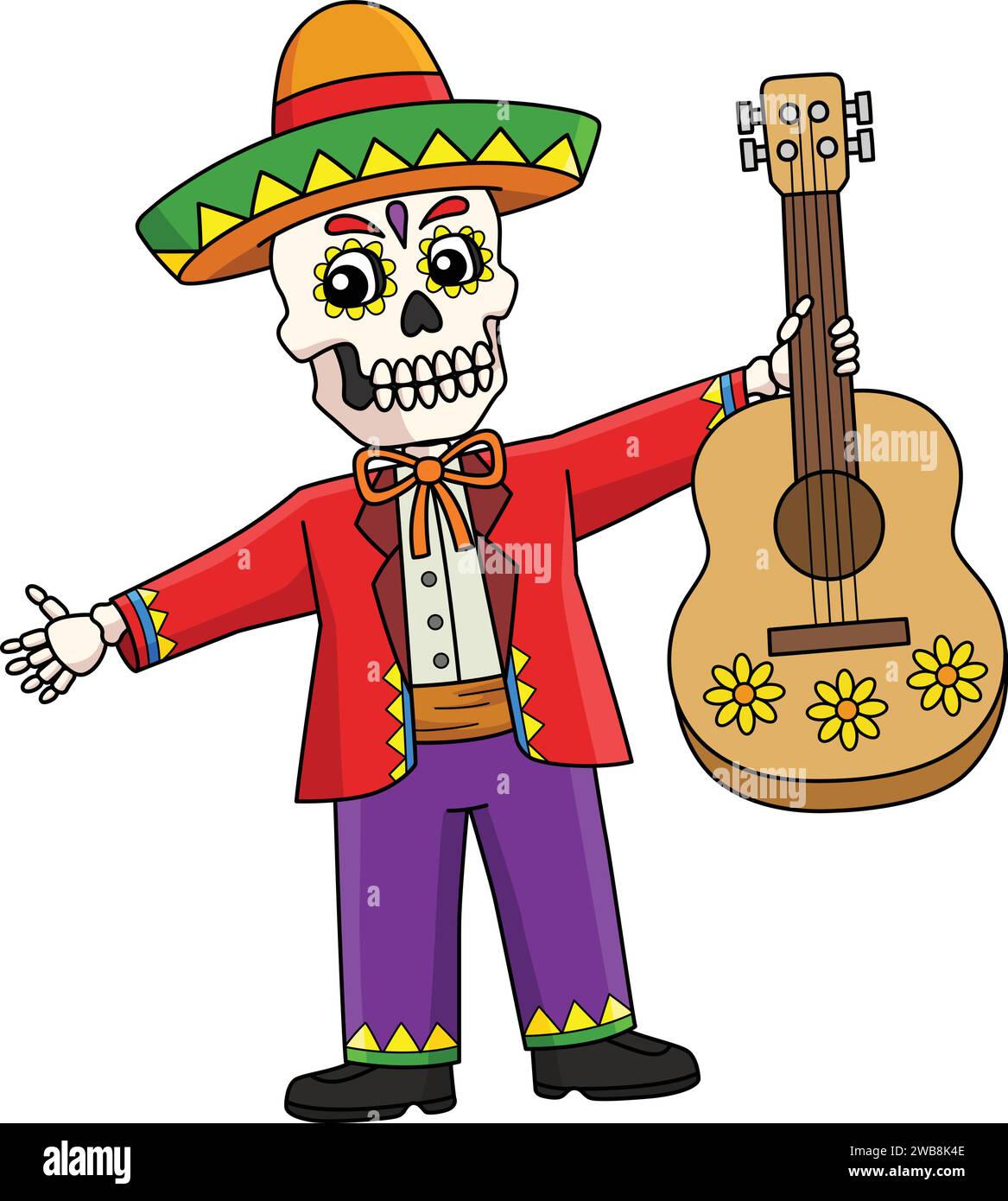 Mexican Mariachi Skeleton Cartoon Colored Clipart Stock Vector Image ...