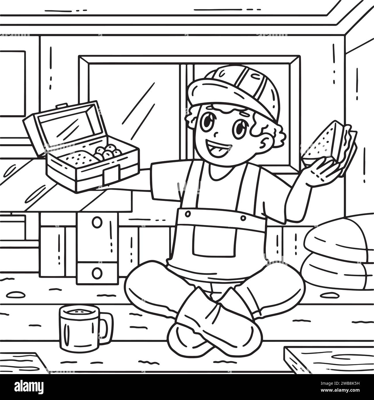 Construction Worker Eating Lunch Coloring Page Stock Vector Image & Art ...