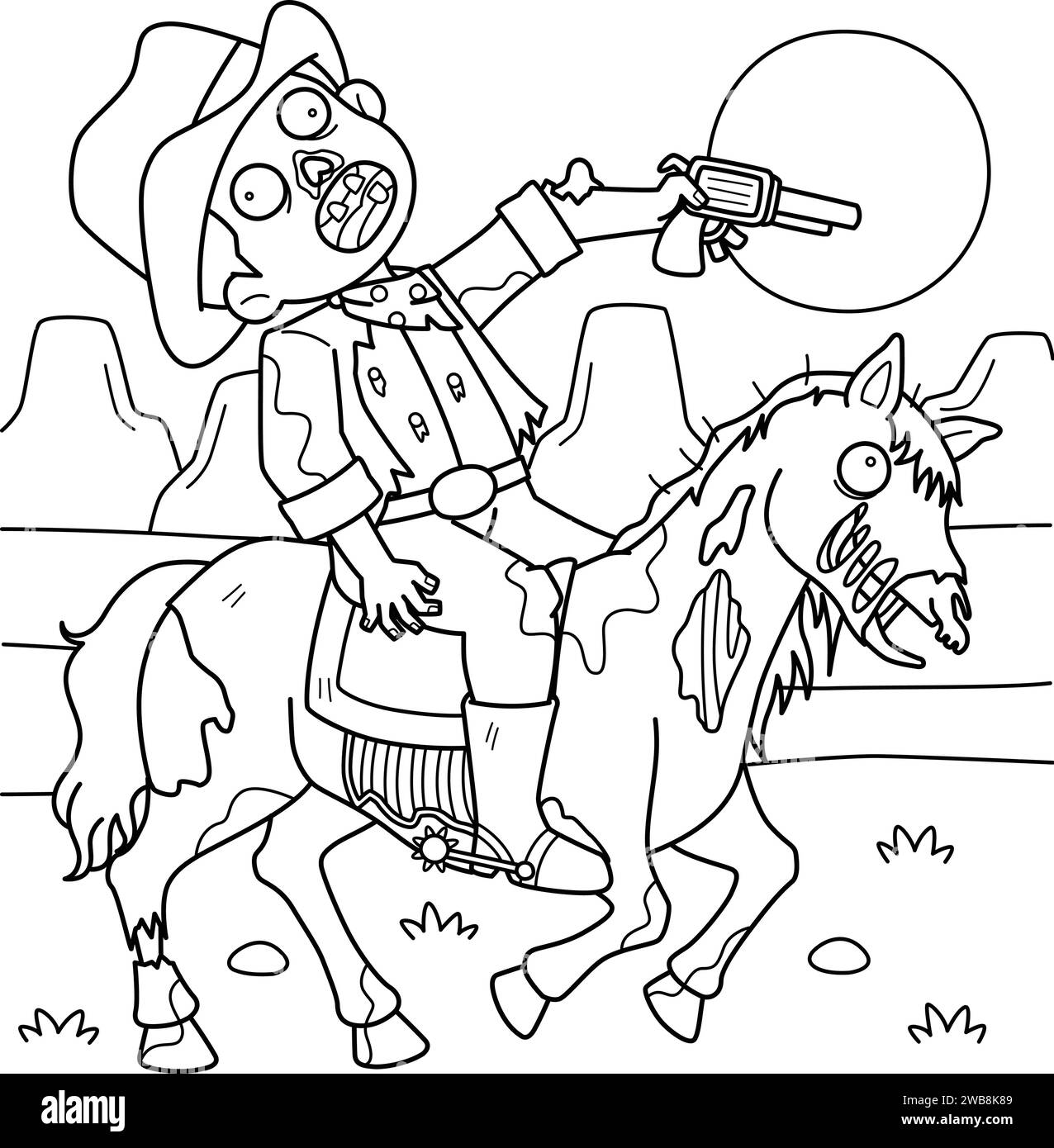 Zombie Cowboy Coloring Page for Kids Stock Vector Image & Art - Alamy