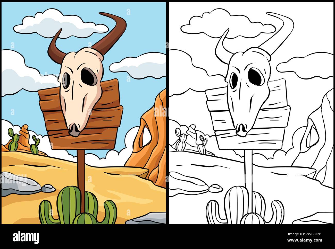 Cowboy Bull Skull Coloring Page Illustration Stock Vector Image & Art ...