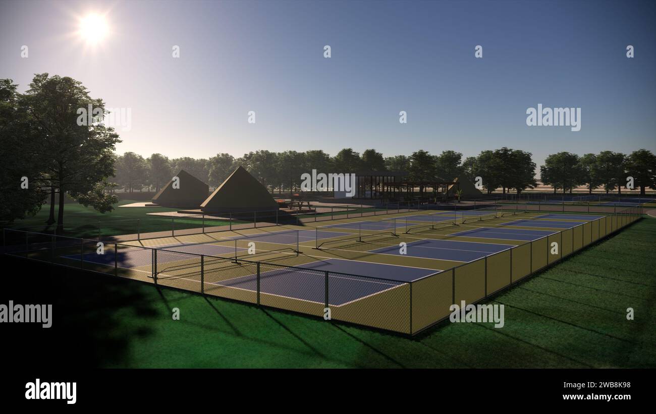 Outdoor pickleball court sport 3d render landscape architecture ...