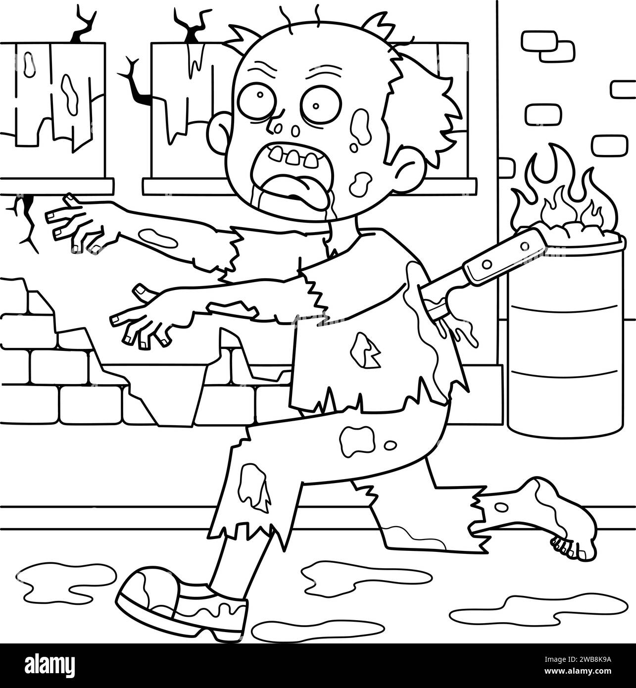 Running Zombie Coloring Page for Kids Stock Vector Image & Art - Alamy