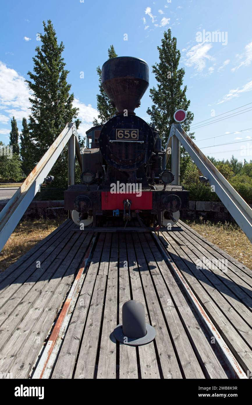 Old steam locomotive on rail turn table Stock Photo - Alamy