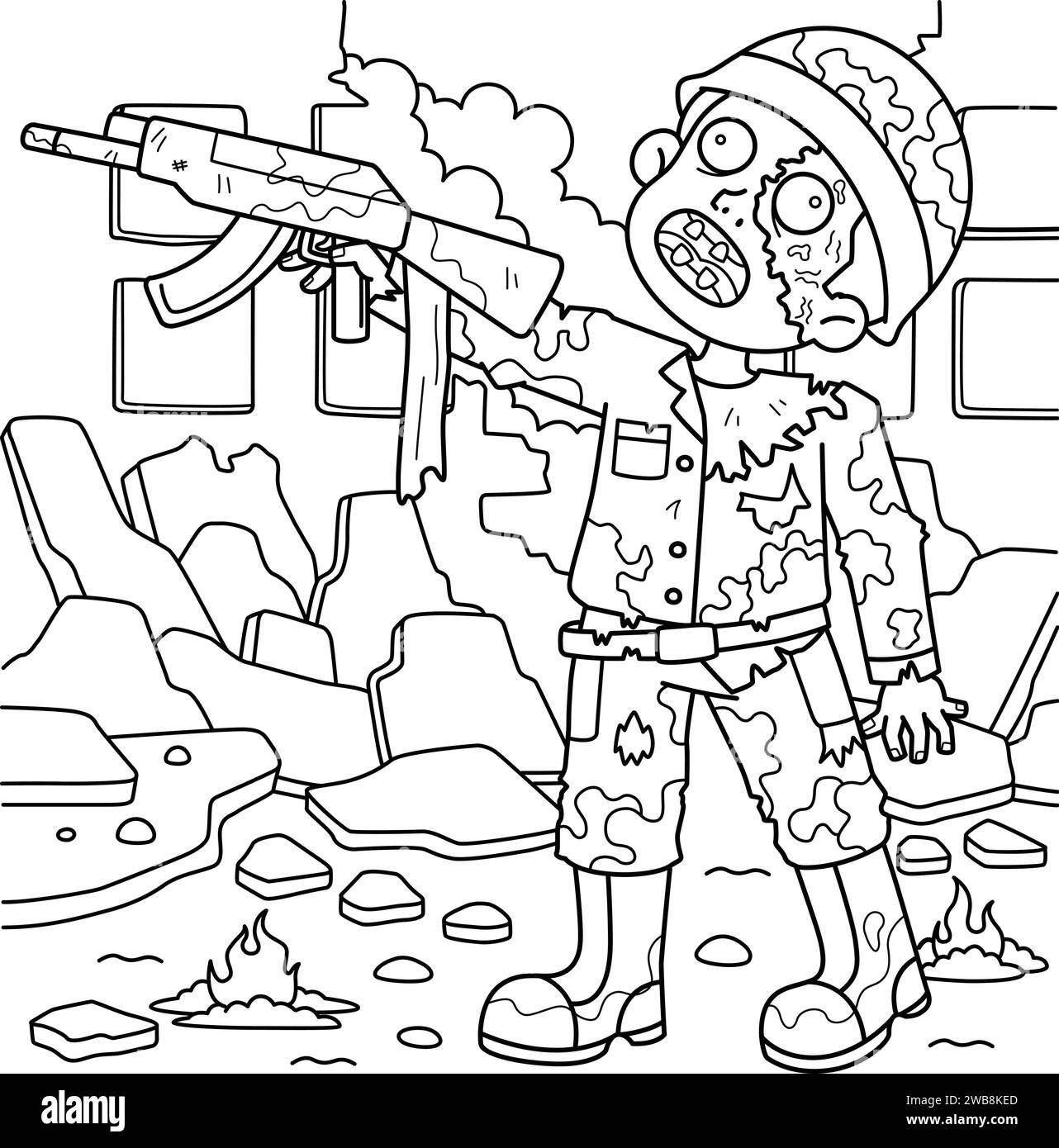 Zombie Soldier Coloring Page for Kids Stock Vector Image & Art - Alamy