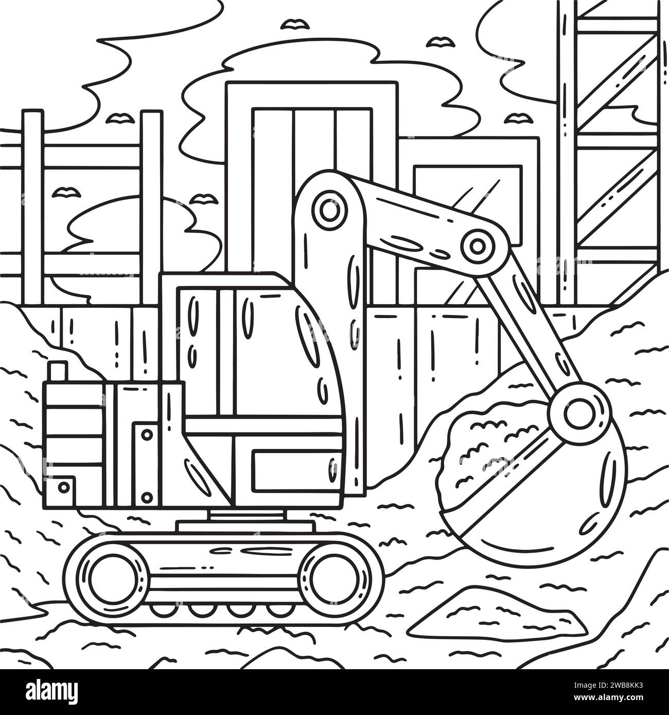 Construction Excavator Coloring Page for Kids Stock Vector Image & Art ...