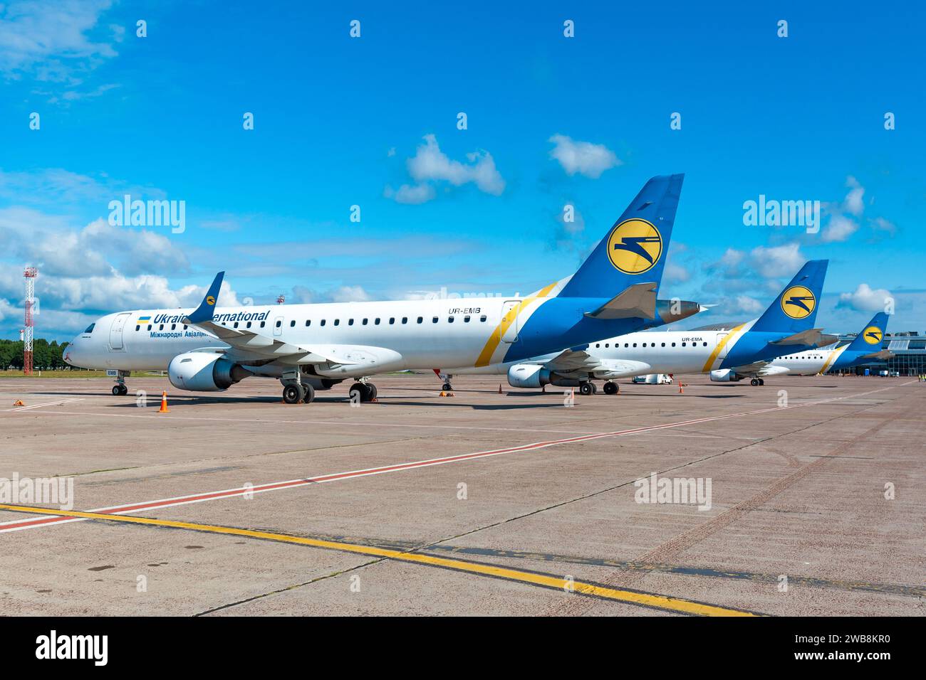 Boryspil, Ukraine - August 13, 2020: Airplanes Embraer E190 of Ukraine ...
