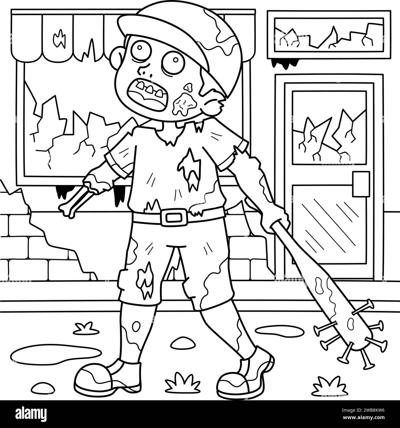 Zombie Holding a Baseball Bat Coloring Page Stock Vector Image & Art ...