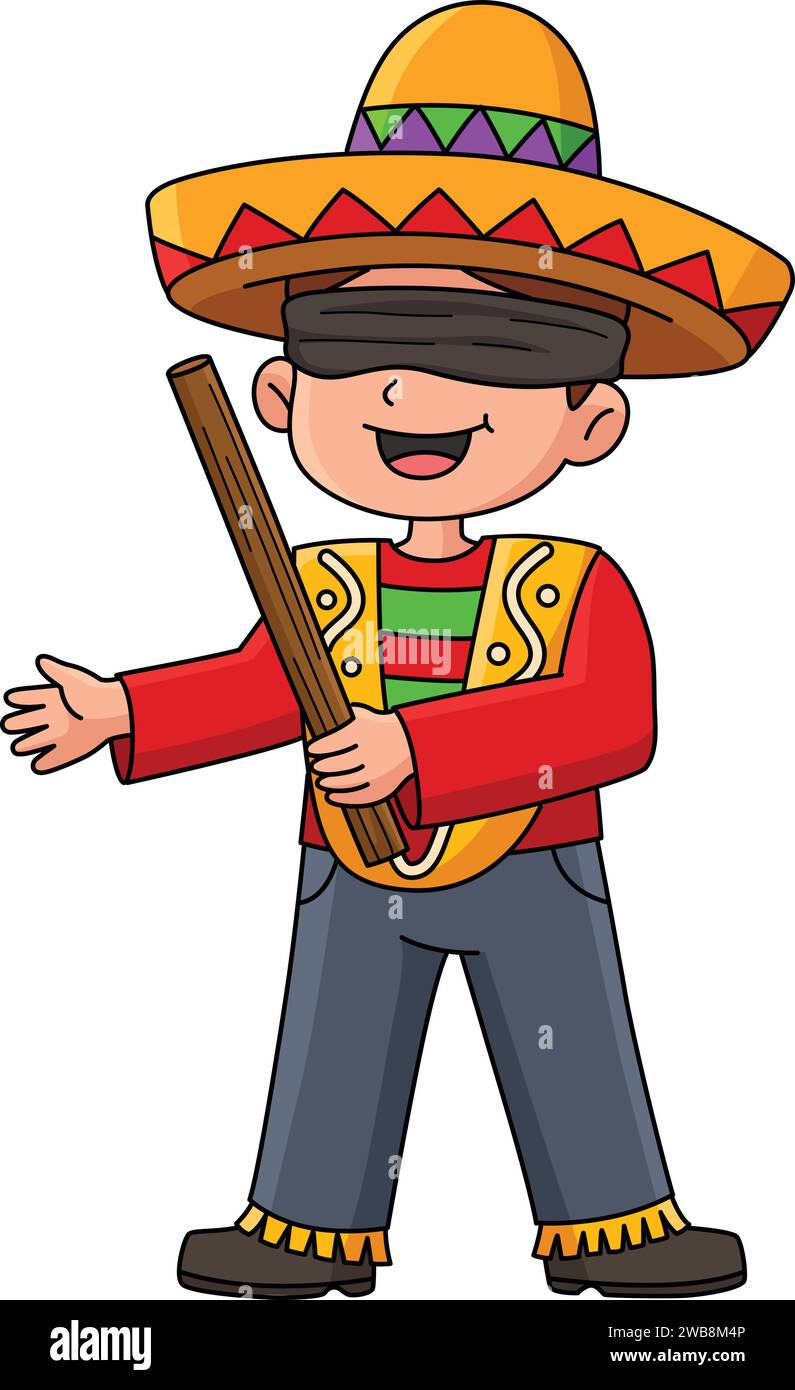 Mexican Boy Holding a Pinata Stick Cartoon Clipart Stock Vector Image ...