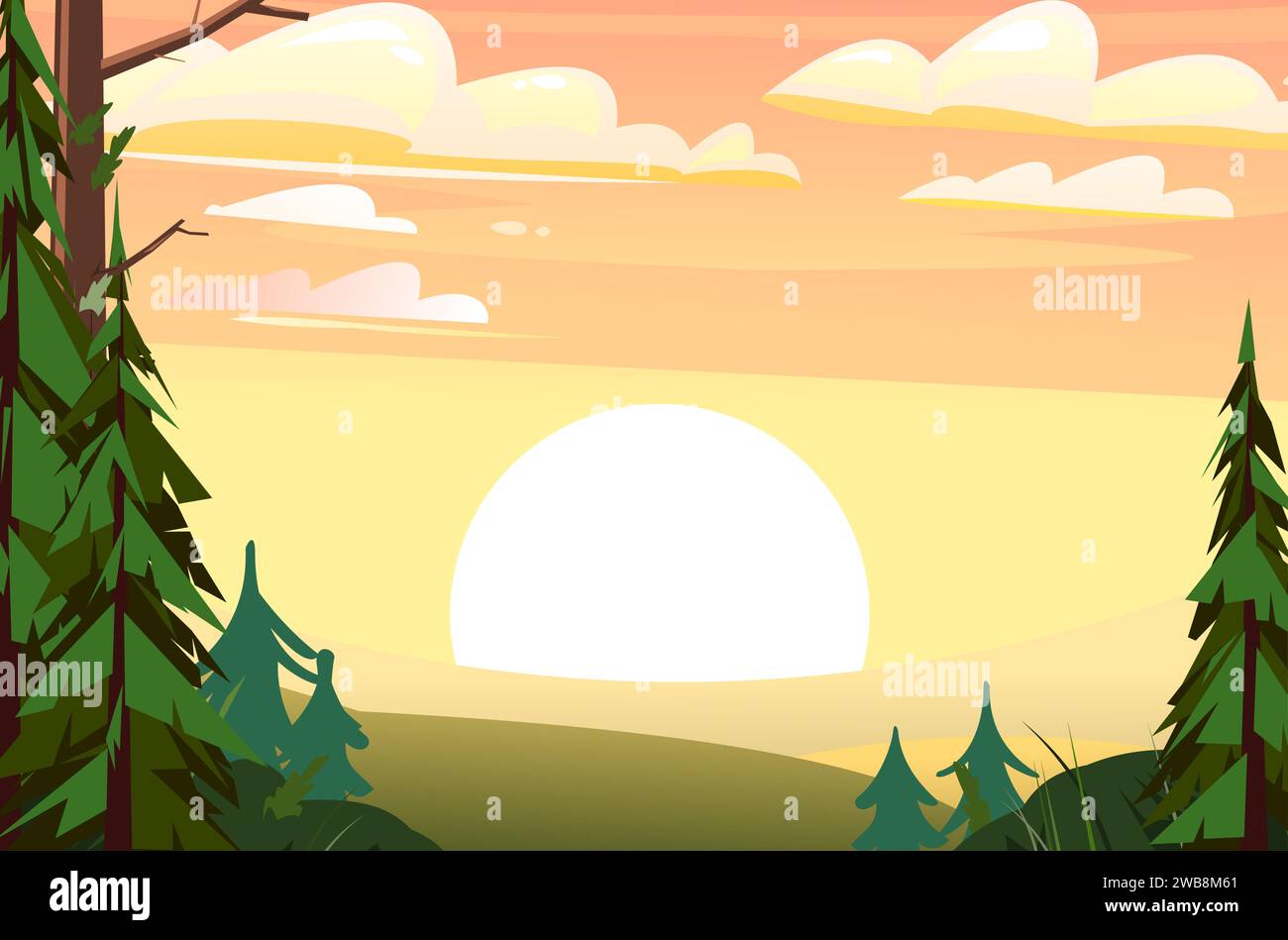 Morning sunrise in forest landscape. Countryside. Fields and vegetable ...