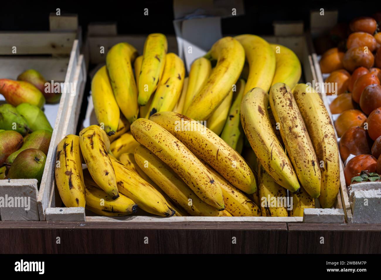 Bunch of ripened bananas at grocery store. bananas in the fruit section ...