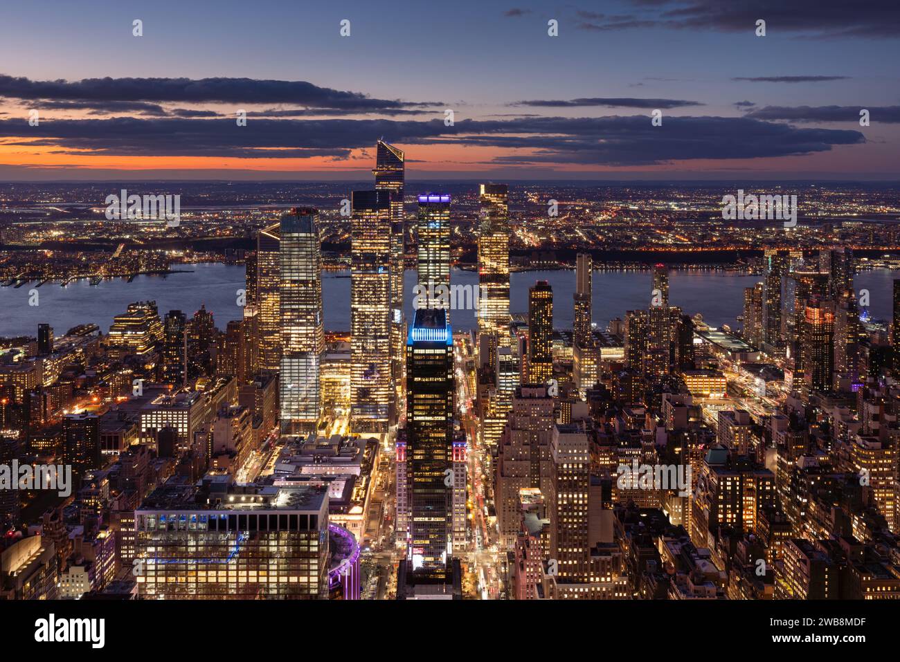 Aerial view of Midtown West Manhattan with Hudson Yards skyscrapers at ...