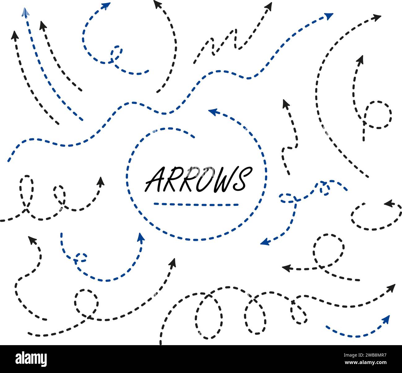 Big Set Arrows and directions signs. thin dash line with arrow. Dotted ...