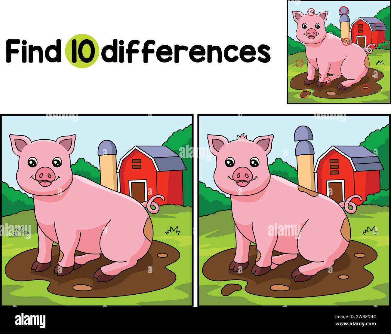 Pig Animal Find The Differences Stock Vector Image & Art - Alamy