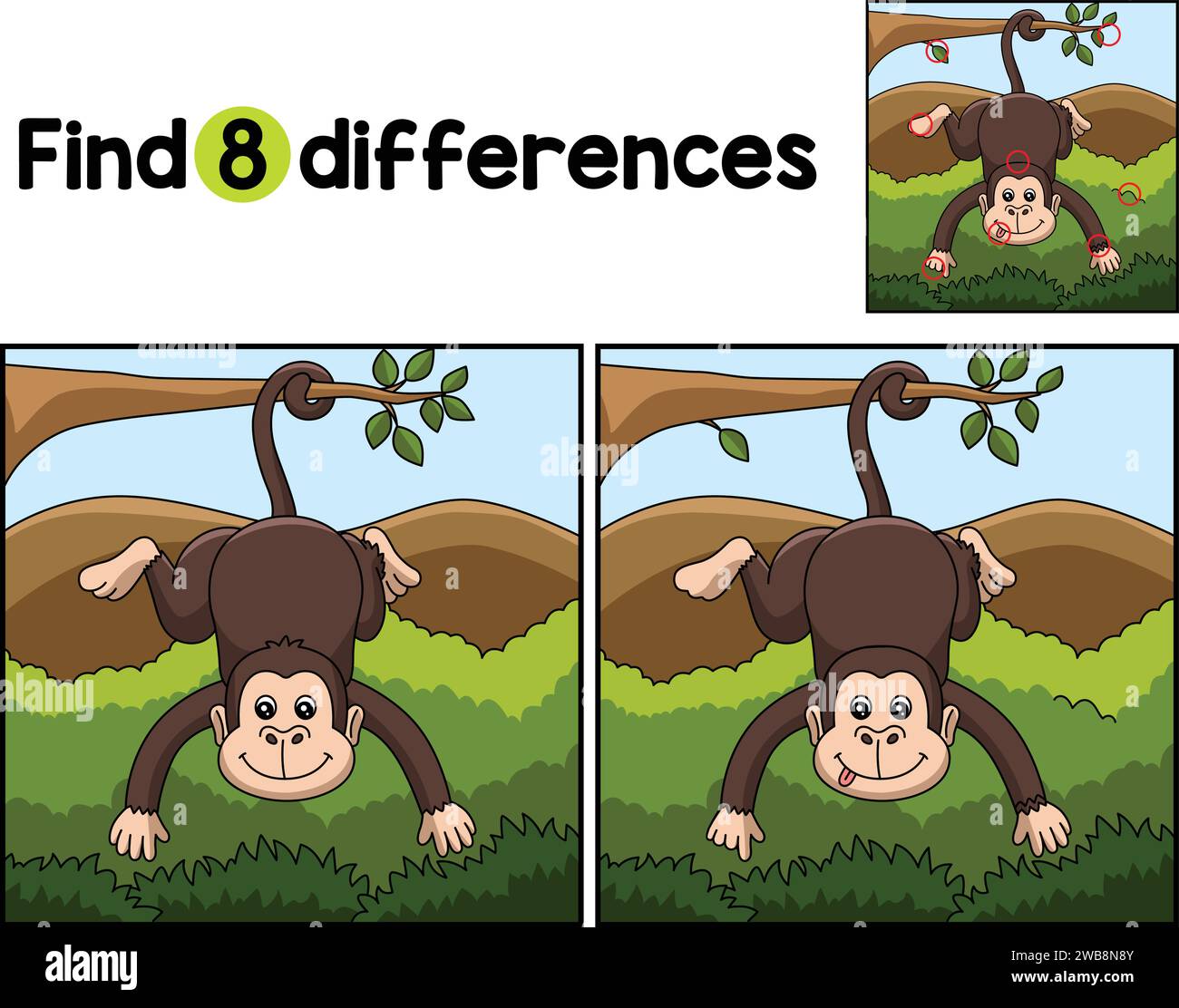 Monkey Animal Find The Differences Stock Vector Image & Art - Alamy