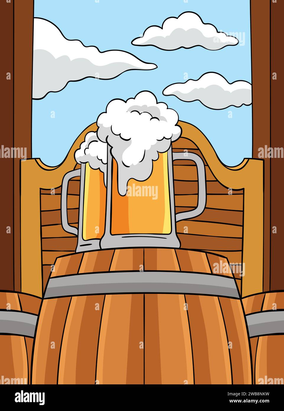 Cowboy Beer Barrel Colored Cartoon Illustration Stock Vector Image ...