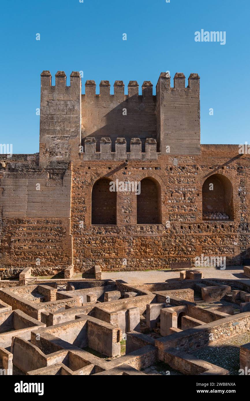 The Tower of the Alcazaba and foundations of several Arab houses in the ...